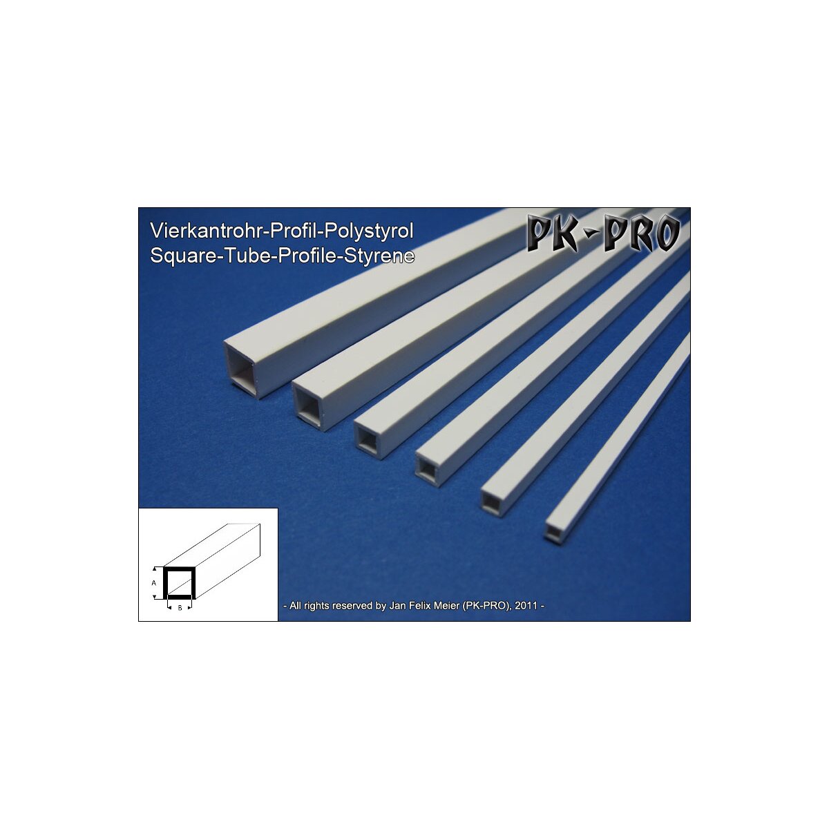 PK-PRO Polystyrol 4Kant-Rohr Profil10/8mm (250mm)